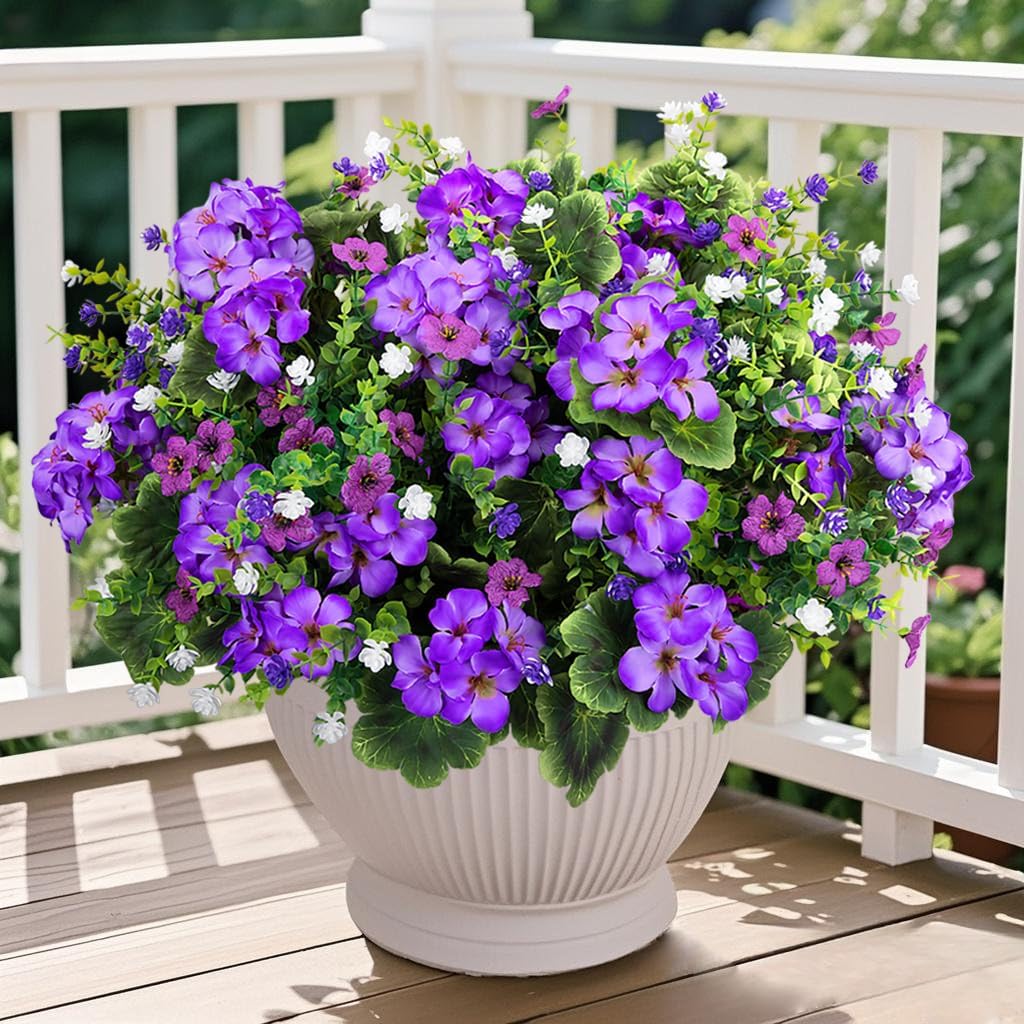 Amazon.com: Ouddy Decor 18'' Artificial Geraniums Flowers for Outdoors ...