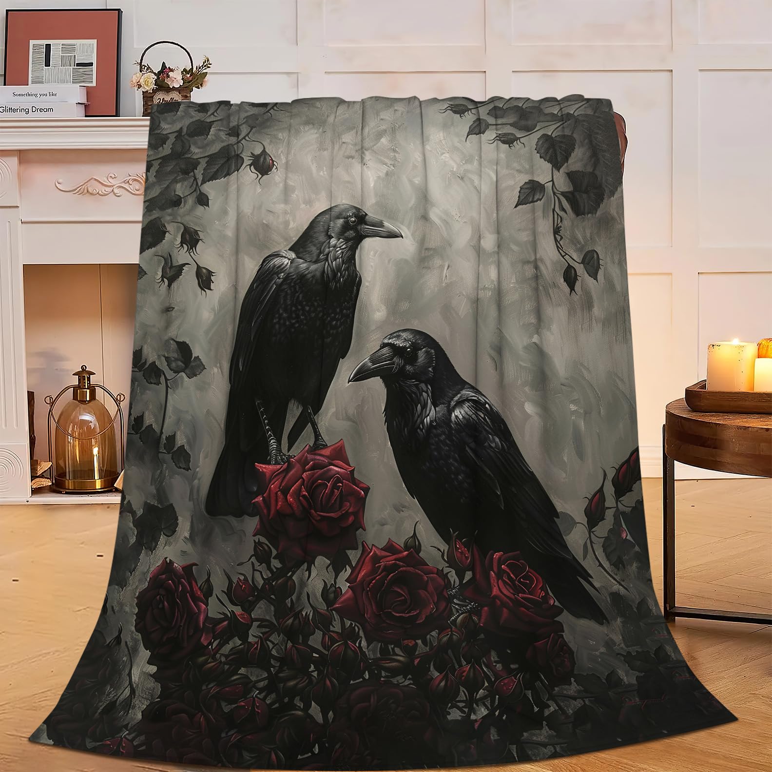 Amazon.com: Gothic Crow Blanket Rustic Raven Fleece Throw Blanket Fuzzy ...