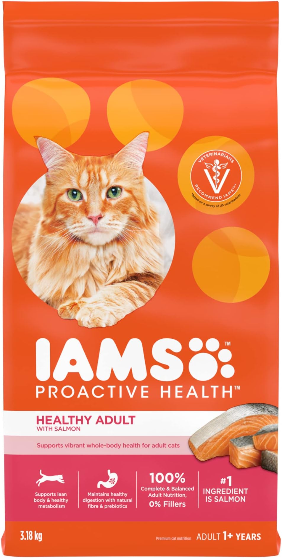 IAMS PROACTIVE HEALTH Healthy Adult Dry Cat Food – Salmon – 3.18KG (7LB ...