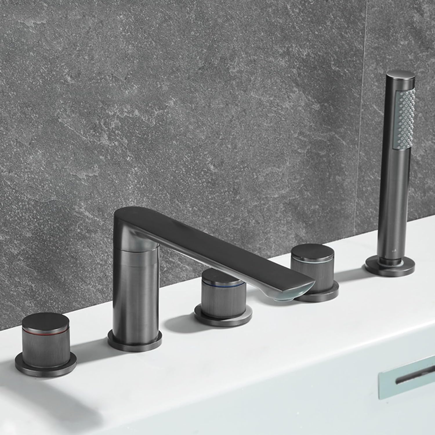 Shower Head 5 Hole Bath Tap Set Bathtub Edge Hot and Cold G1/2 ...