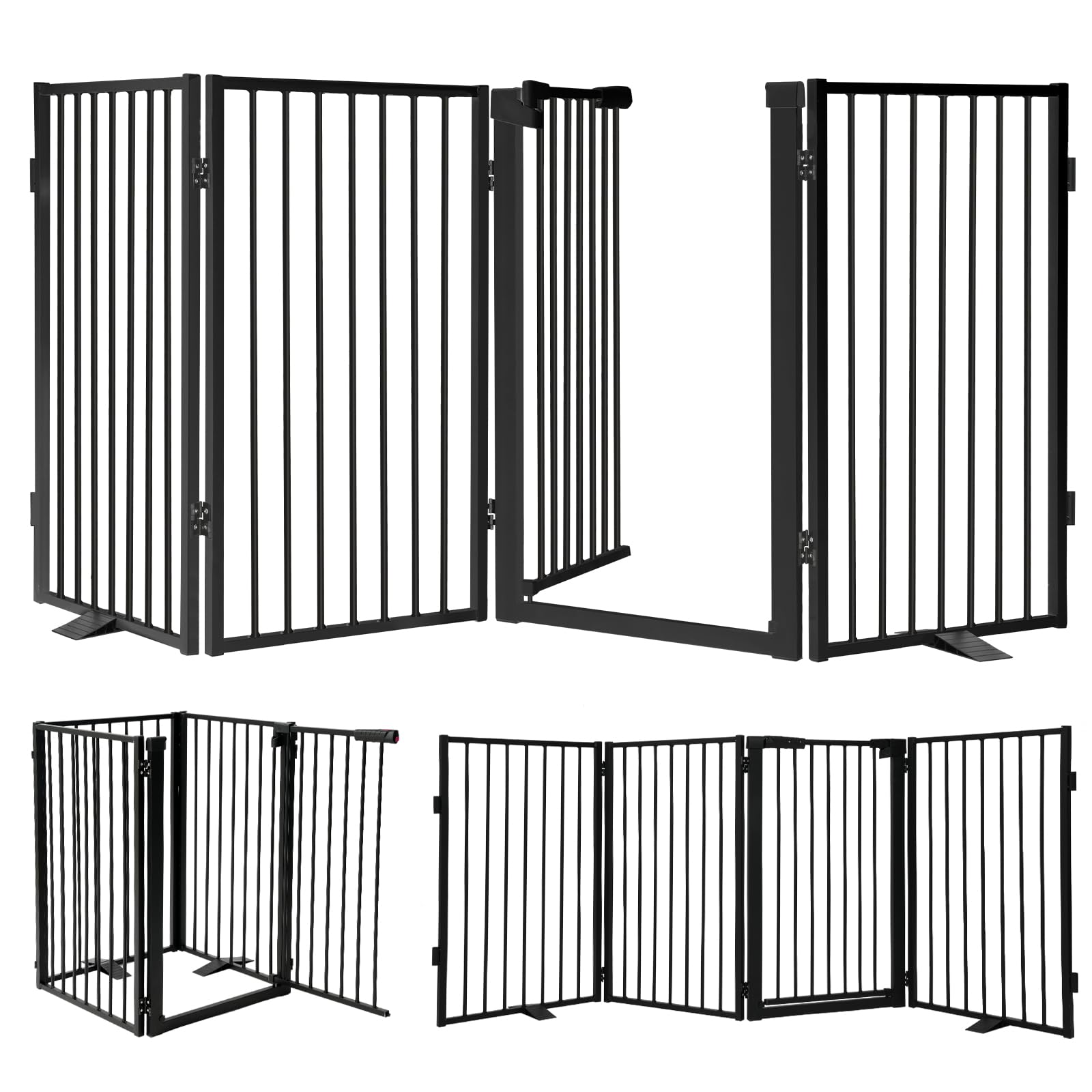 Snagle Paw Metal Freestanding Dog Gate with Door, 80” W x 32” H Dog ...