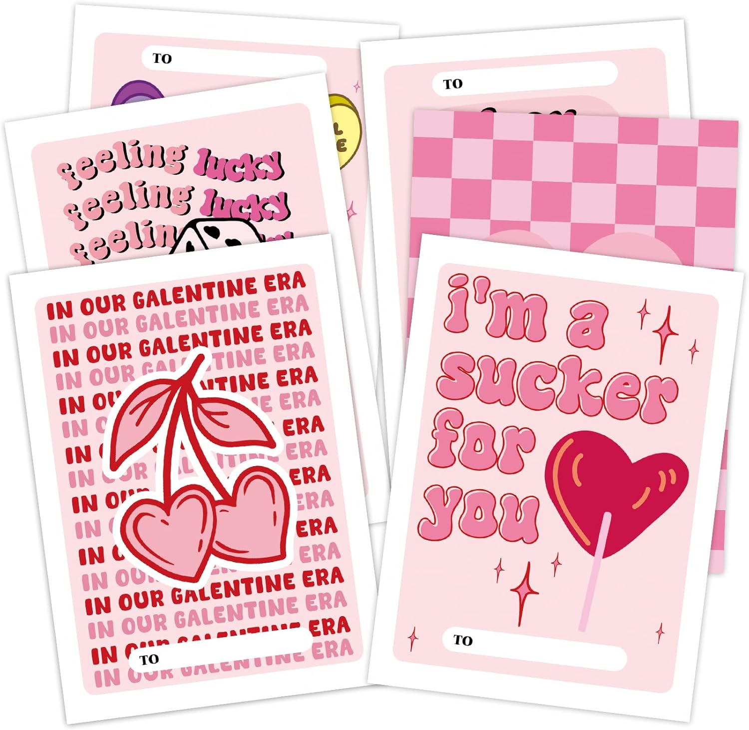 Amazon.com: shupai Retro Galentines Day Cards Pack, Groovy Pink Red ...
