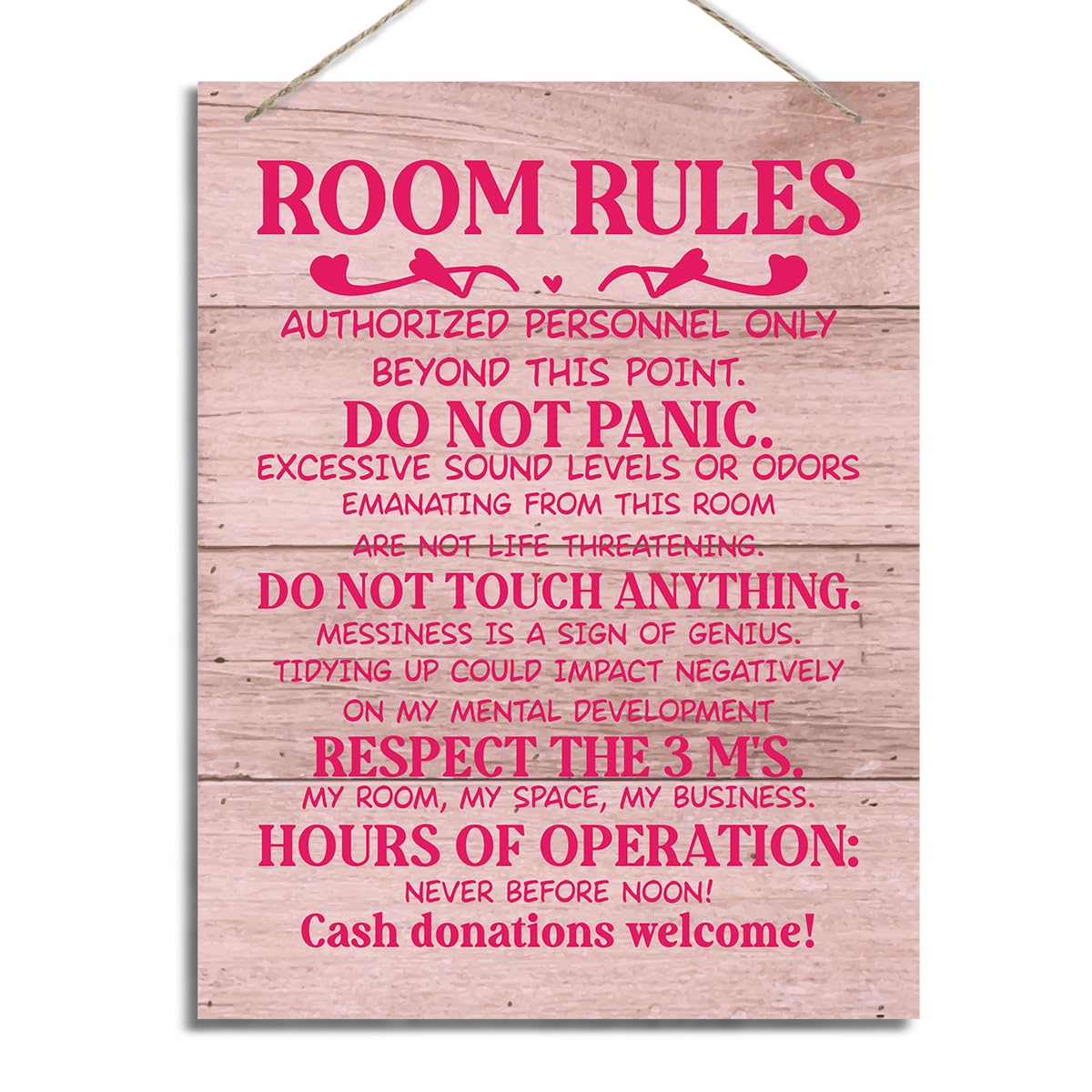 Room Rules Sign, Decorative Hanging Wood Plaque for Wall, Fun Room ...