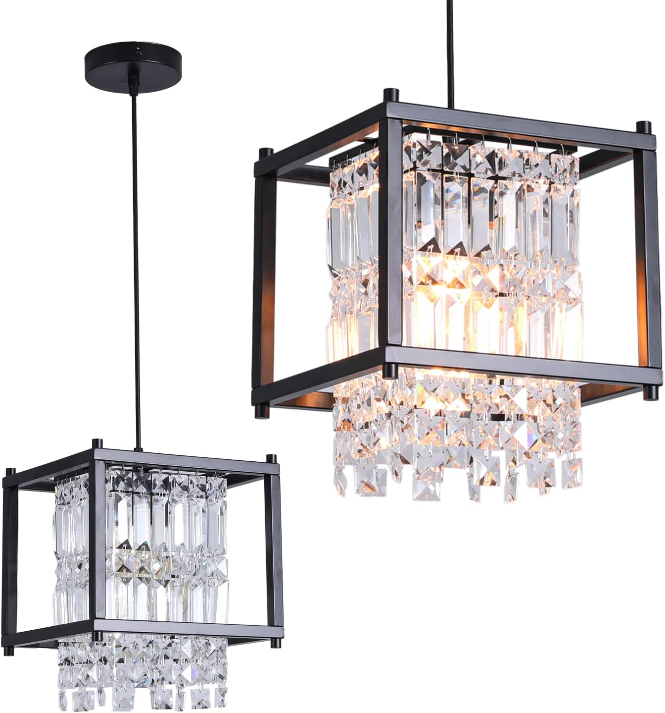MOOOGE Square Crystal Pendant Light Fixtures Kitchen Island, Modern ...