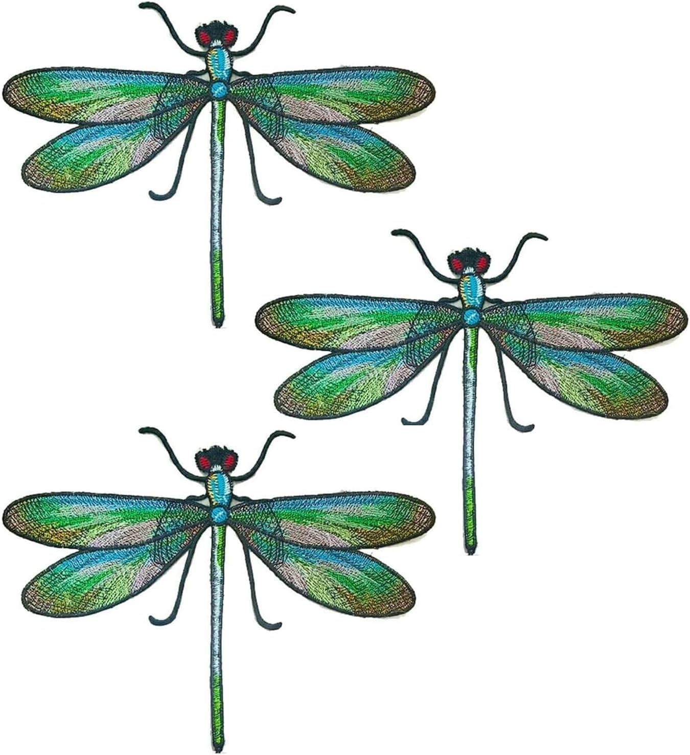 Amazon.com: 3Pcs Green Dragonfly Irons Patches,Dragonfly Embroidered Sewing on Patches, Sew On ...