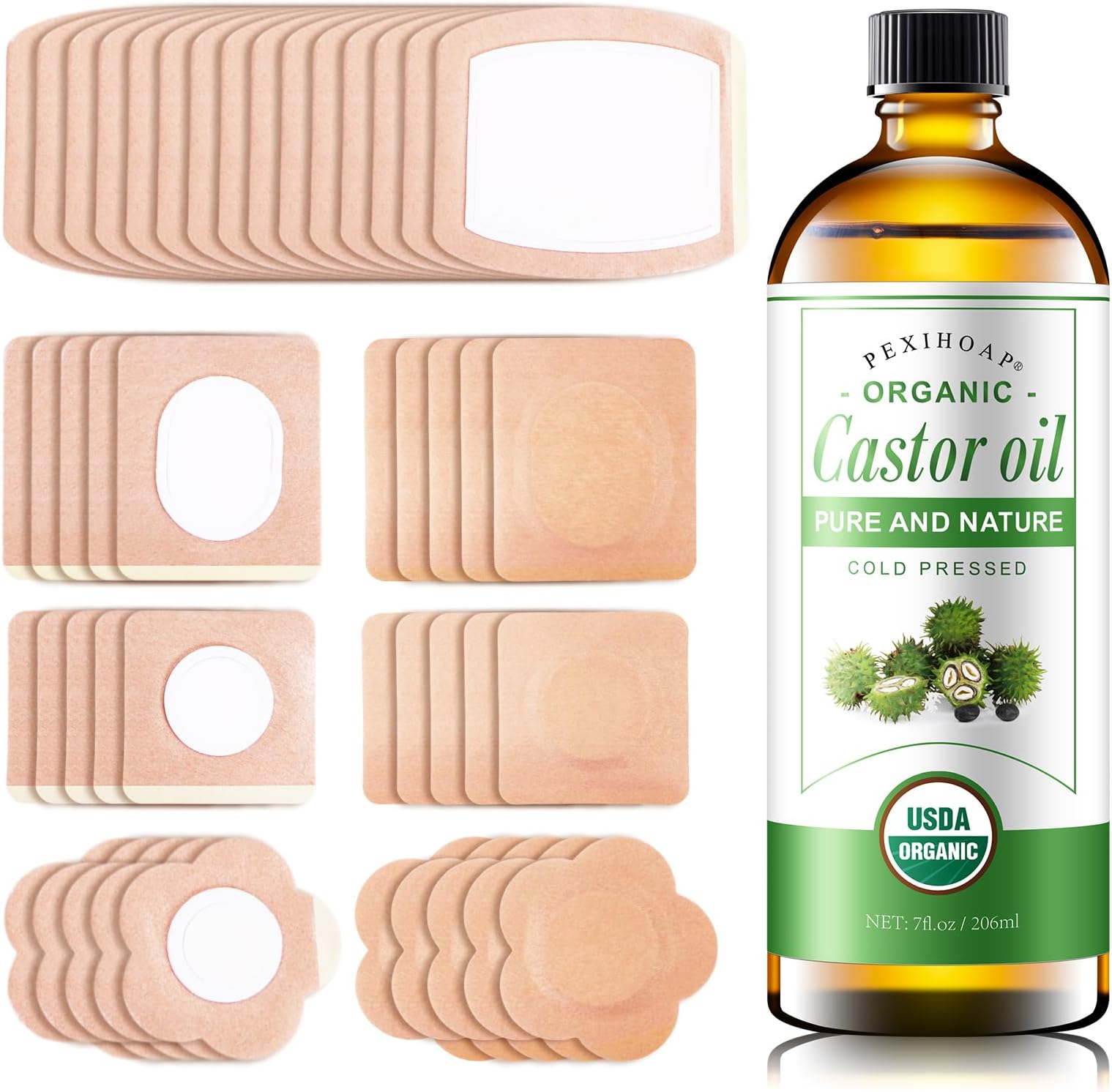 Amazon.com: 30Pcs Adhesive Castor Oil Patch with 7oz Organic Castor Oil ...