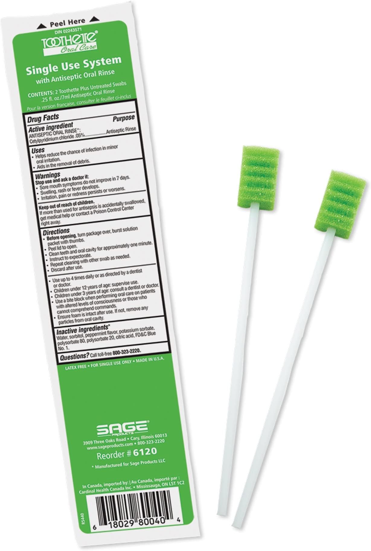 Amazon.com : Stryker – Sage Toothette Plus Single Use Oral Swabs with ...
