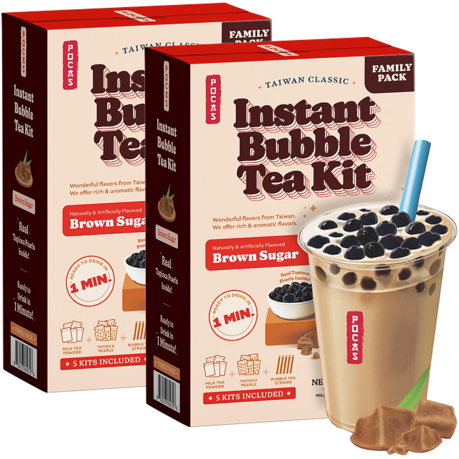 Amazon.com: Pocas Bubble Tea Kit, Brown Sugar 2-Pack – Instant Milk Tea ...