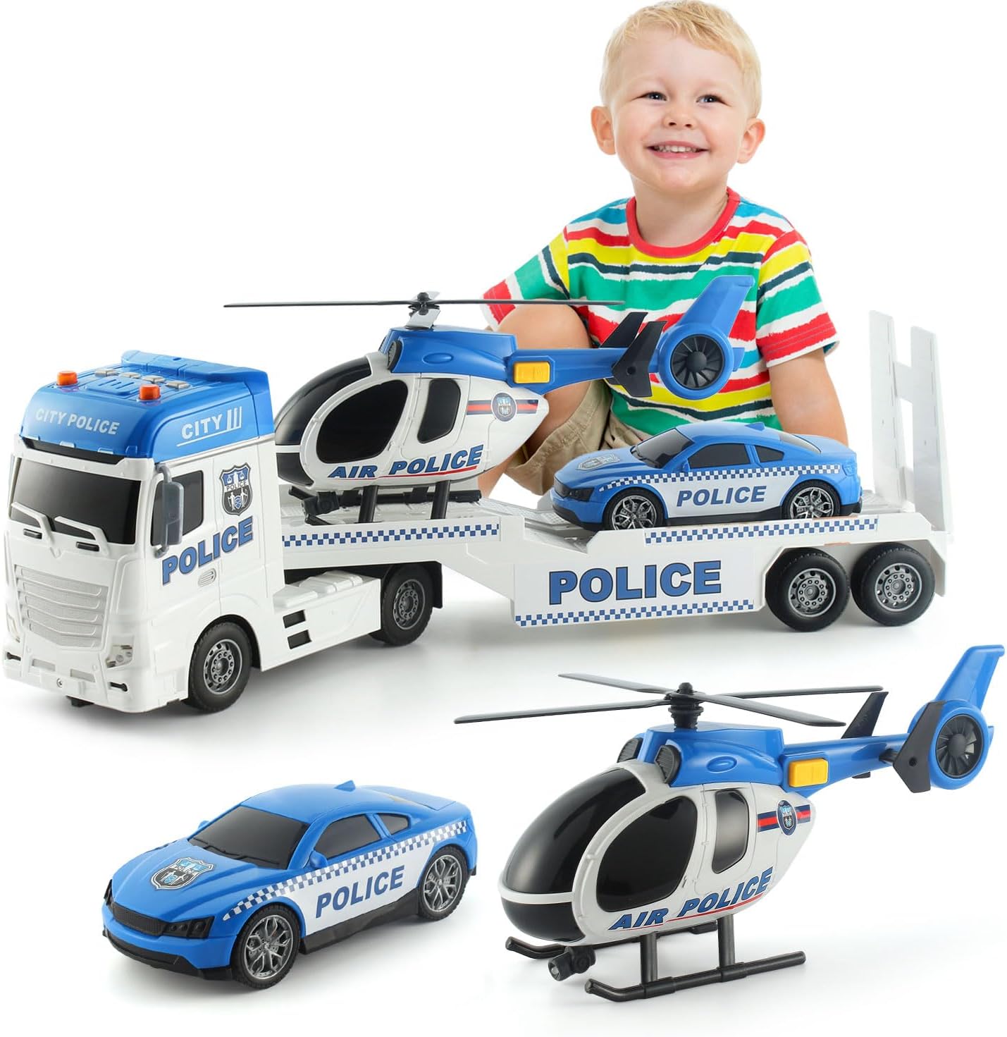 Amazon.com: CSDCSD 25.6'' Large Police Car Toy and Semi Truck Toy with ...