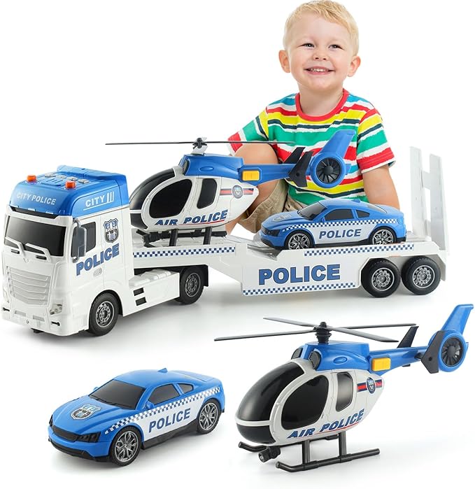 Amazon.com: CSDCSD 25.6'' Large Police Car Toy and Semi Truck Toy with ...