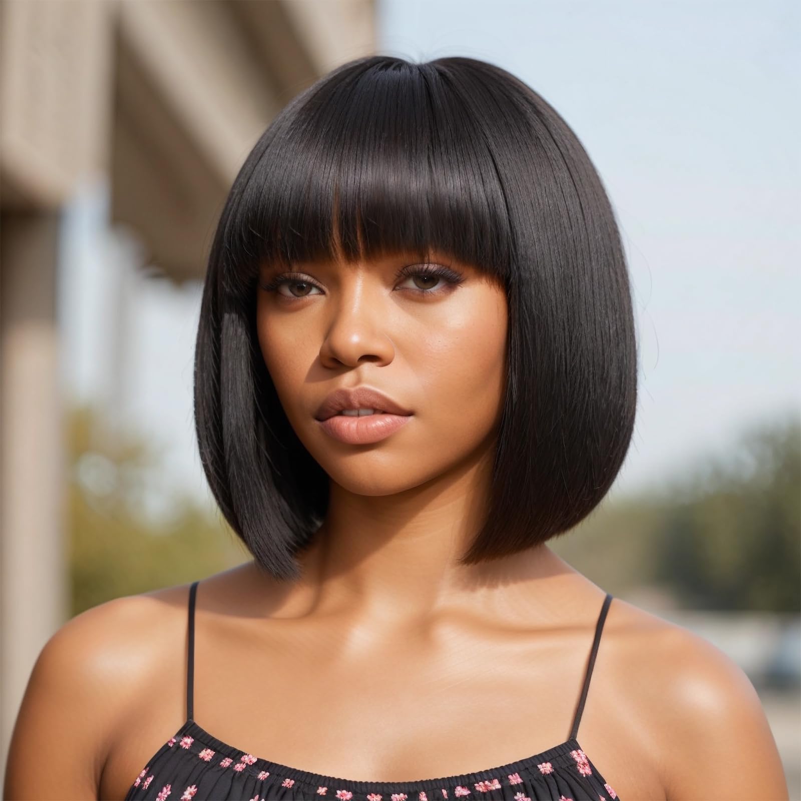 Amazon.com : YKB 10 Inch Light Yaki Straight Bob Wigs with Bangs Human ...