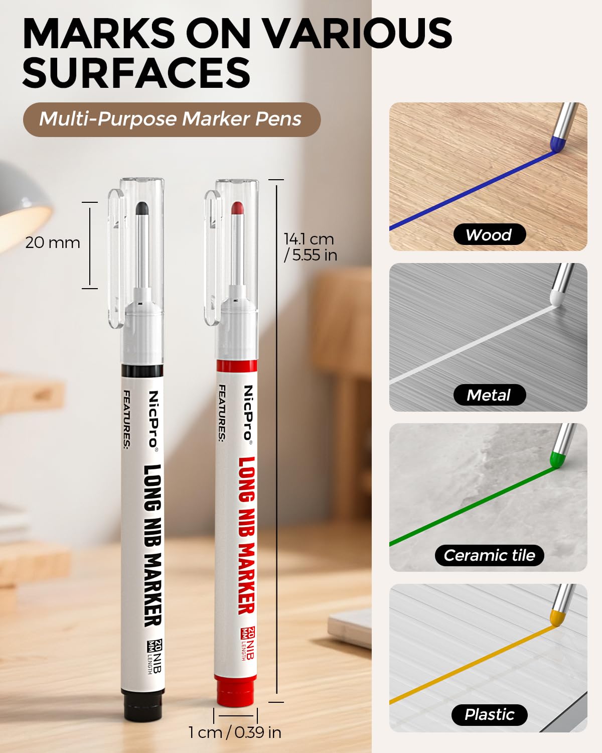 Snapklik.com : 12 PCS Long Nib Marker Pens, 20mm Deep Hole Markers ...