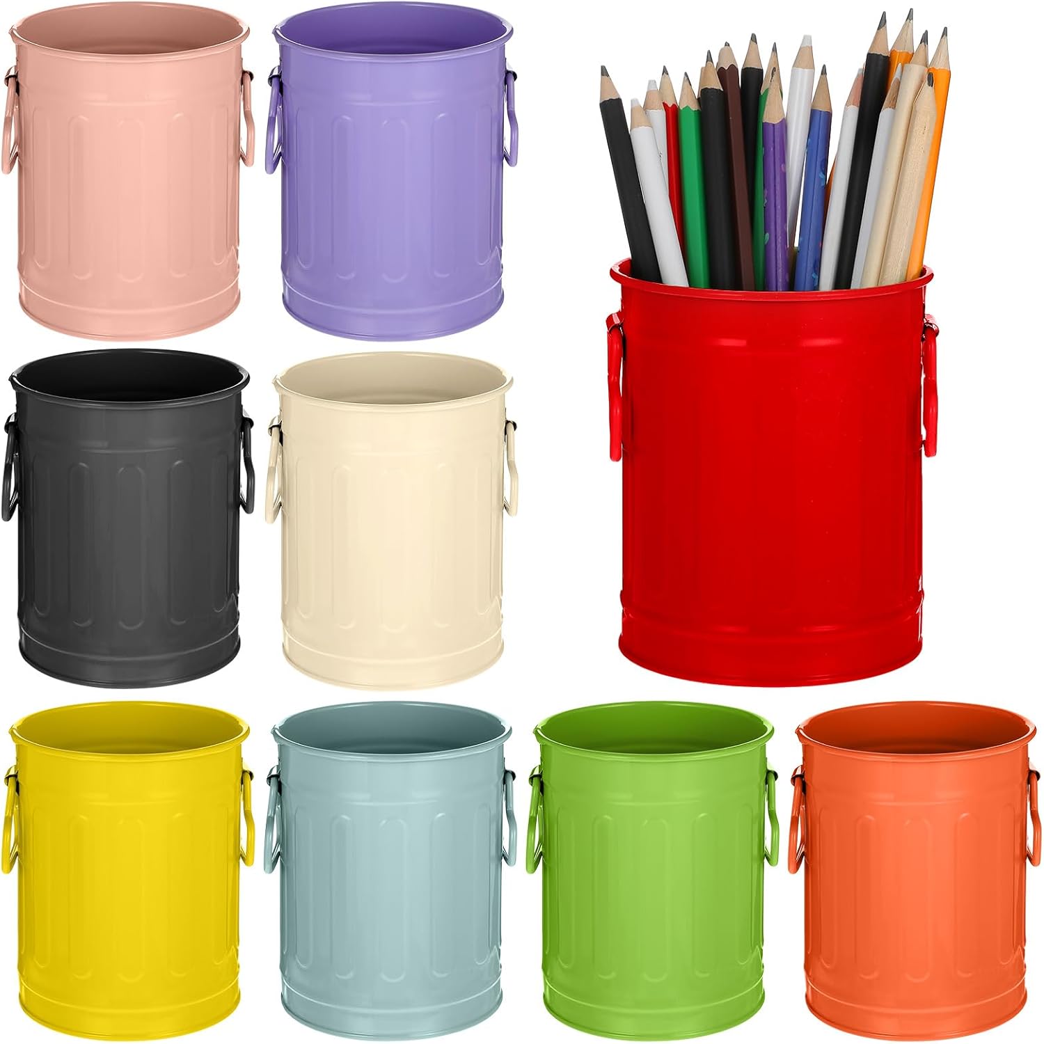 Amazon.com: 9 Pack Metal Pen Holder, Mini Pencil Bucket with Handle ...