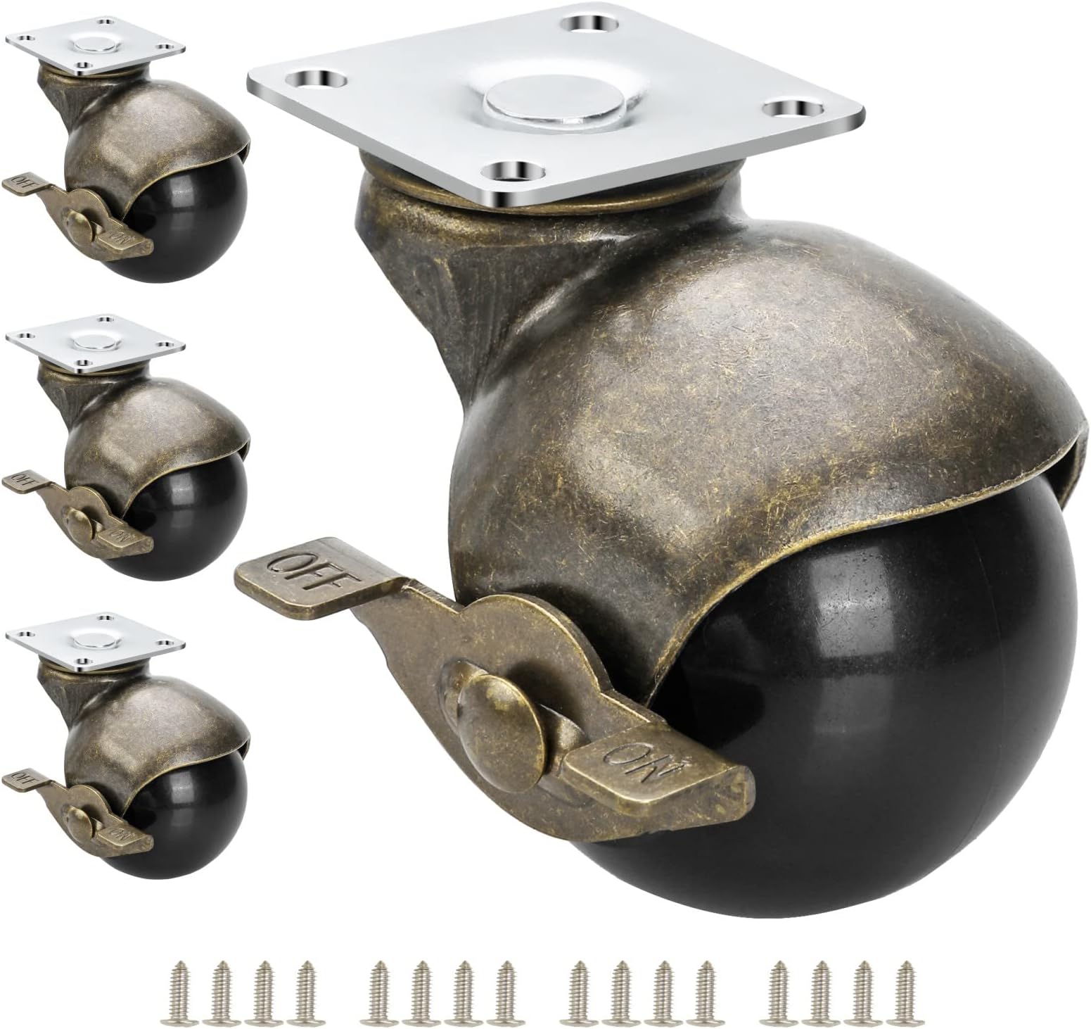 Amazon.com: chairpartsonline 2" Antique Brass Ball Caster Wheel for ...