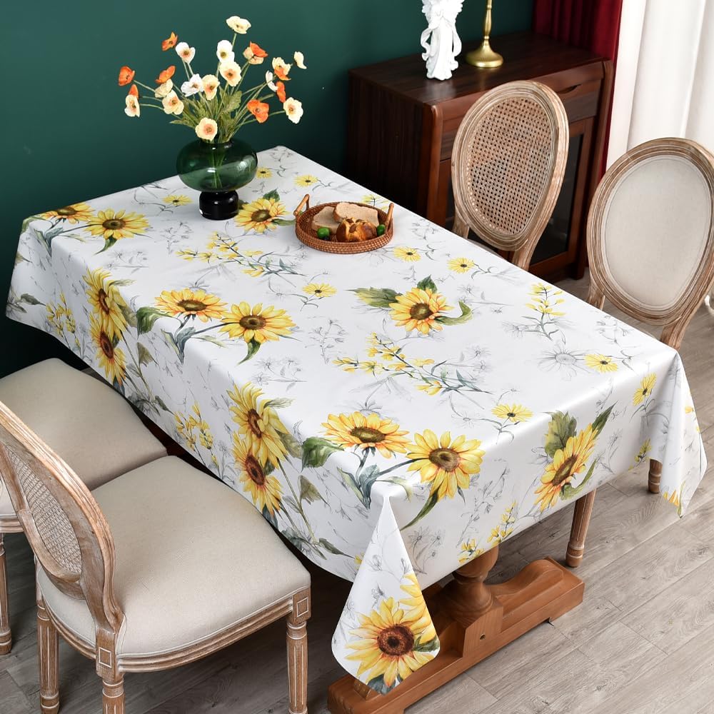 Amazon.com: Zobesta Sunflower Vinyl Tablecloths 55 x 55 Inch, Heavy ...