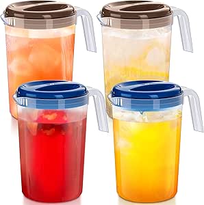 Amazon.com: Reallnaive 4 Pcs 1 Gallon Plastic Pitcher with Lid Iced Tea ...