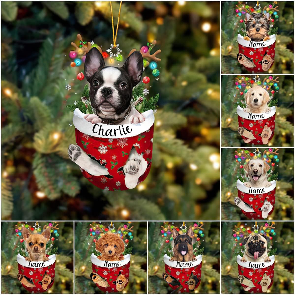 Amazon.com: Personalized Dog in Snow Pocket Christmas Ornament, Custom ...