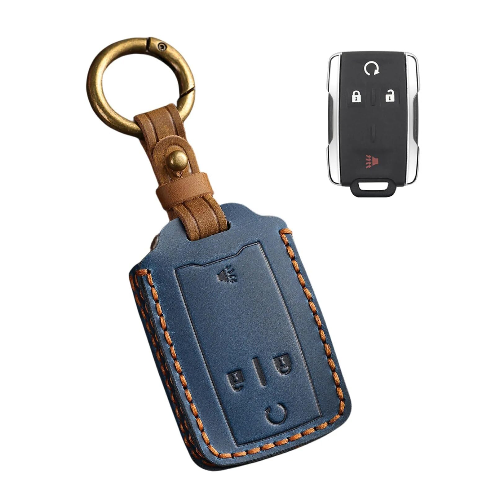 Amazon.com: Hontumax Genuine Leather 4-Button Smart Key Fob Cover Case ...