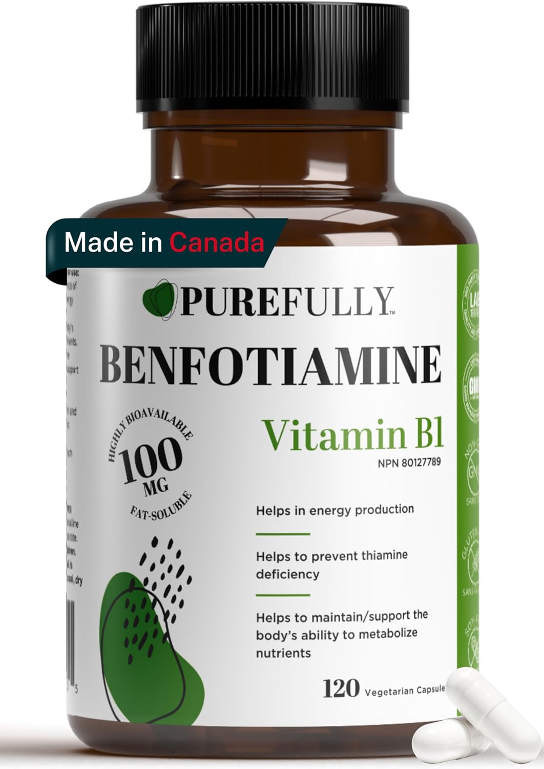 PUREFULLY Benfotiamine Vitamin B1/Thiamine 100mg, 120 Capsules - High ...