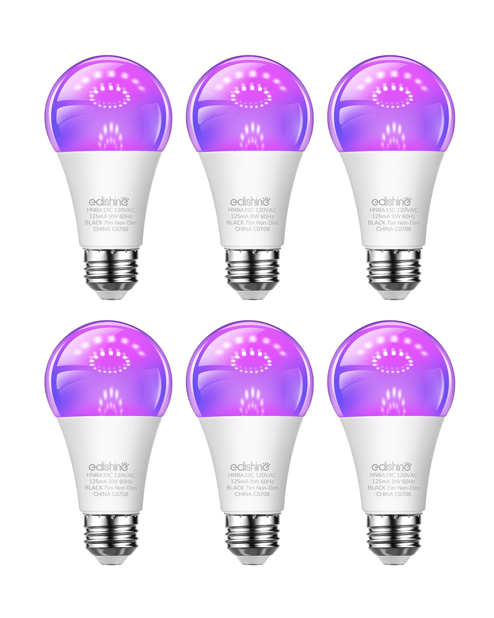 EDISHINE 6 Pack Black Light Bulb, 120V 9W UV Blacklight Bulbs with UVA ...