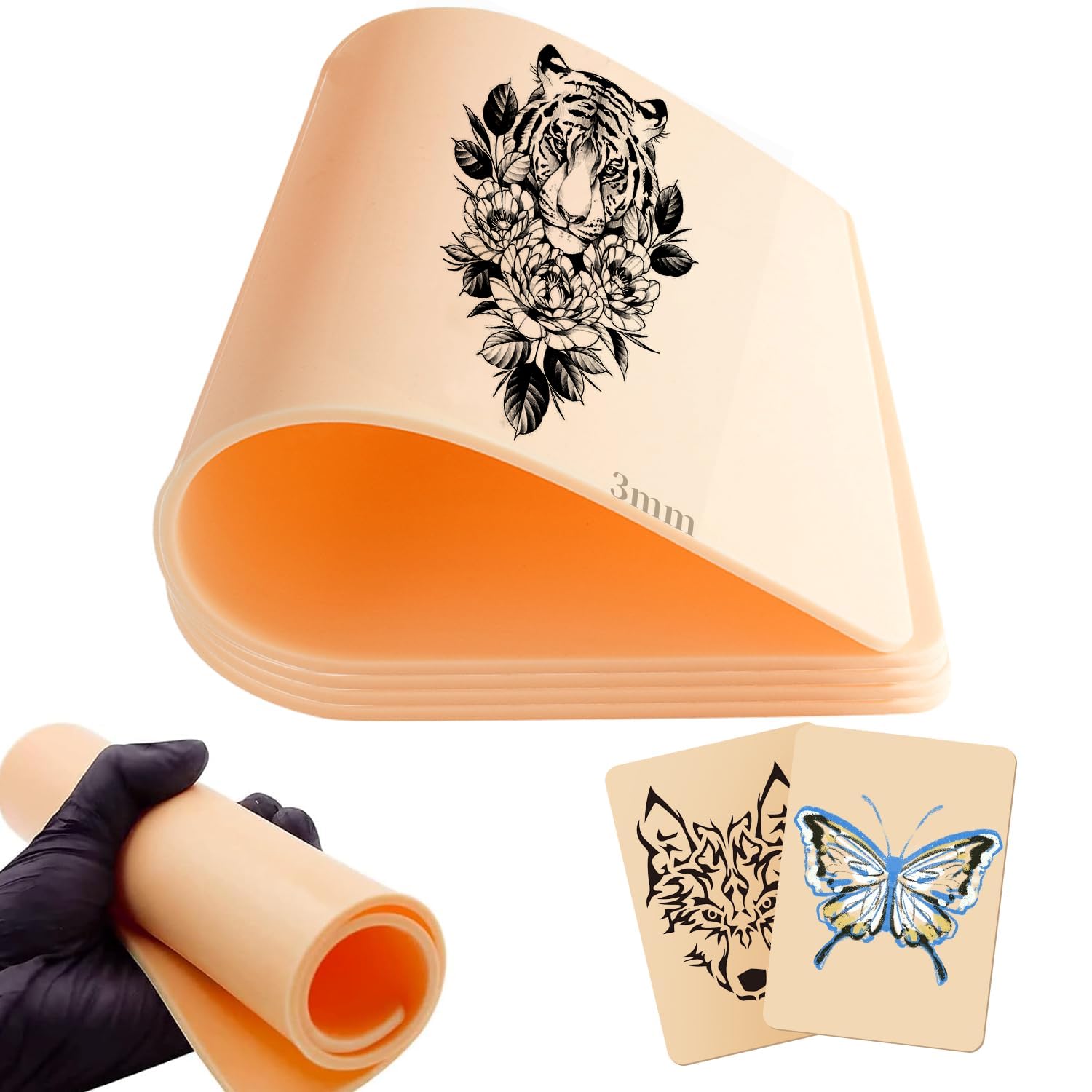 Amazon.com : ziyue Big 3mm Fake Skin Tattoo Practice Skins 4Pcs 8x12 ...