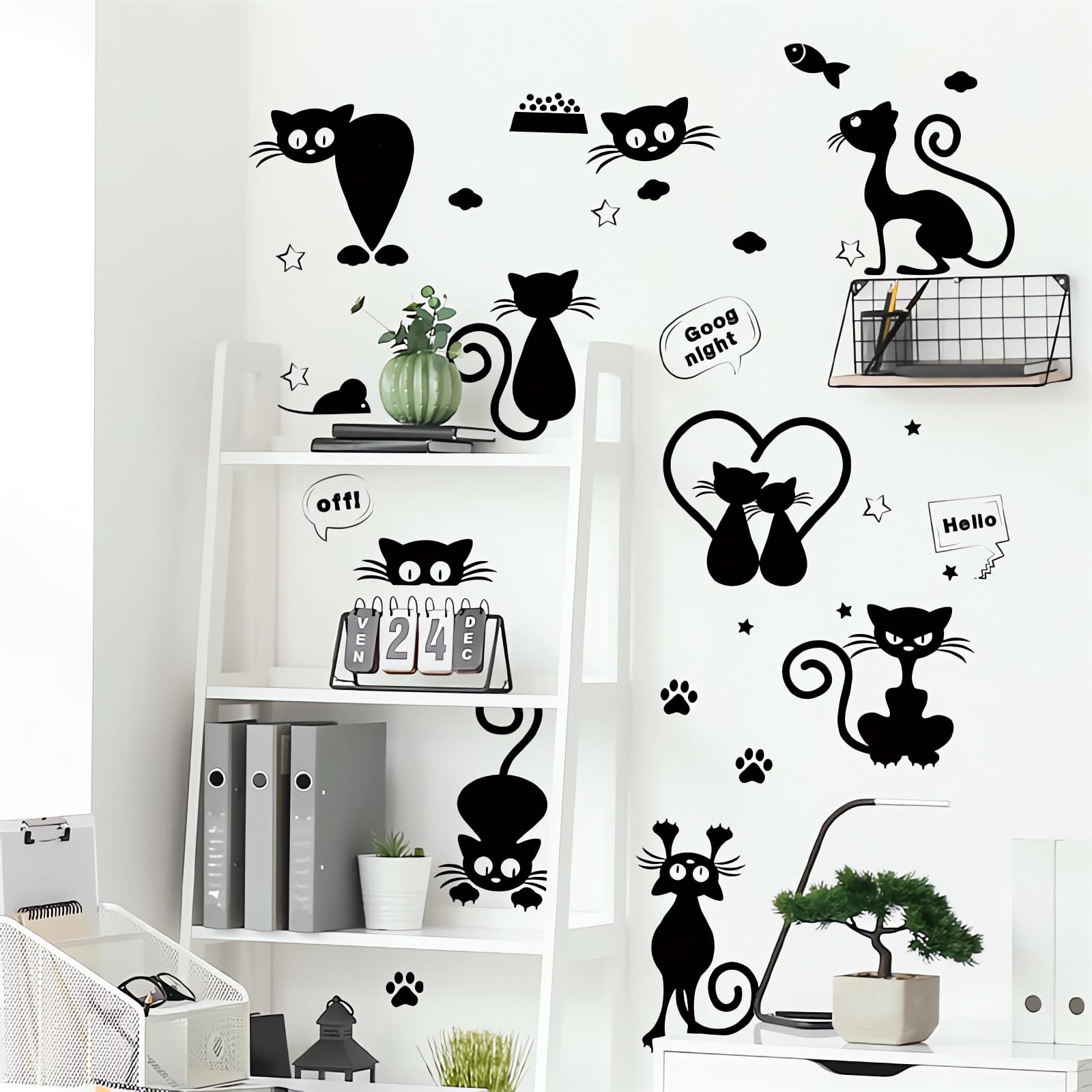 Amazon.com: Cute Black Kittens Wall Stickers, sacinora Cat Paw Print ...