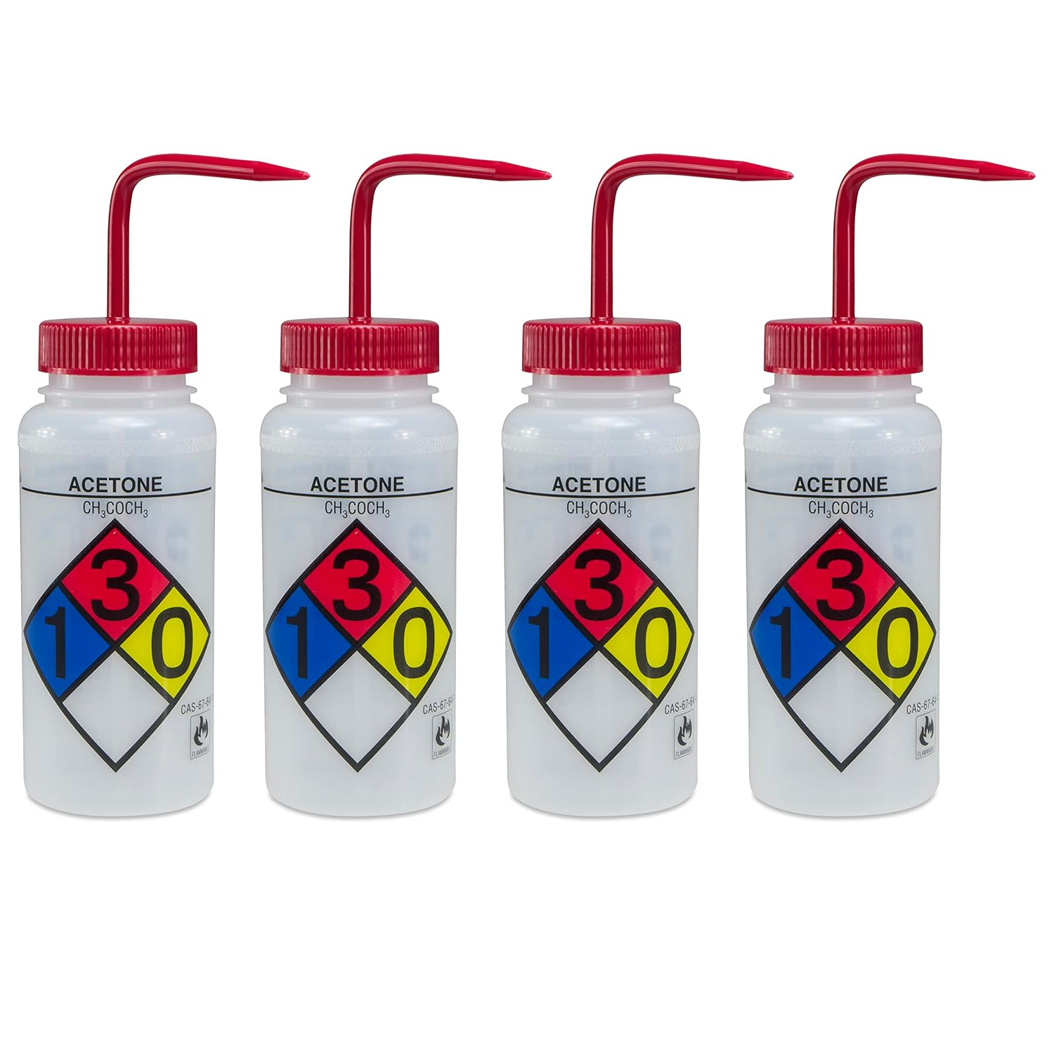 SP Bel-Art Safety-Labeled 4-Color Acetone Wide-Mouth Wash Bottles ...