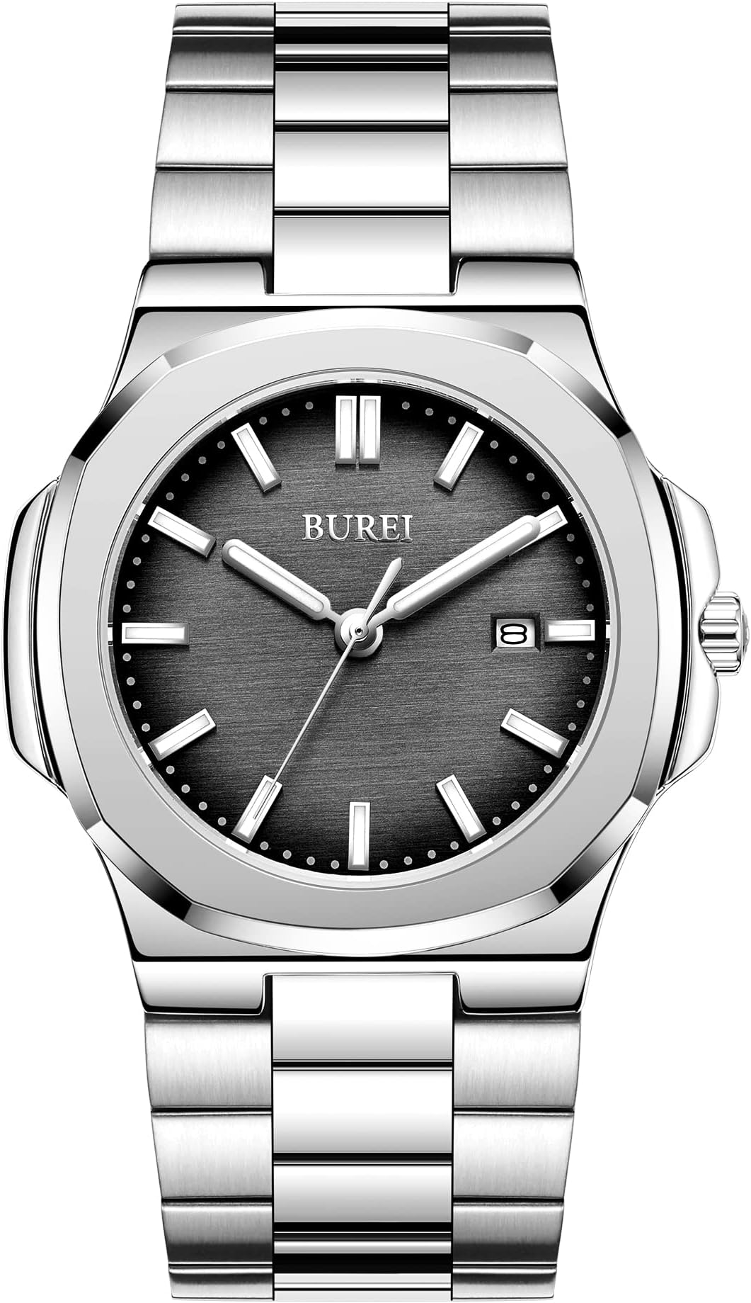 BUREI Uhr Herren Silber Uhren Herren Analog Quarz Armbanduhr mit ...