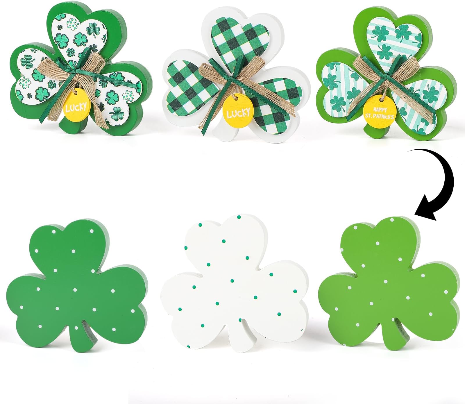 Amazon.com: 3 Pieces Wood Shamrock St. Patrick's Decorations Sign Irish ...