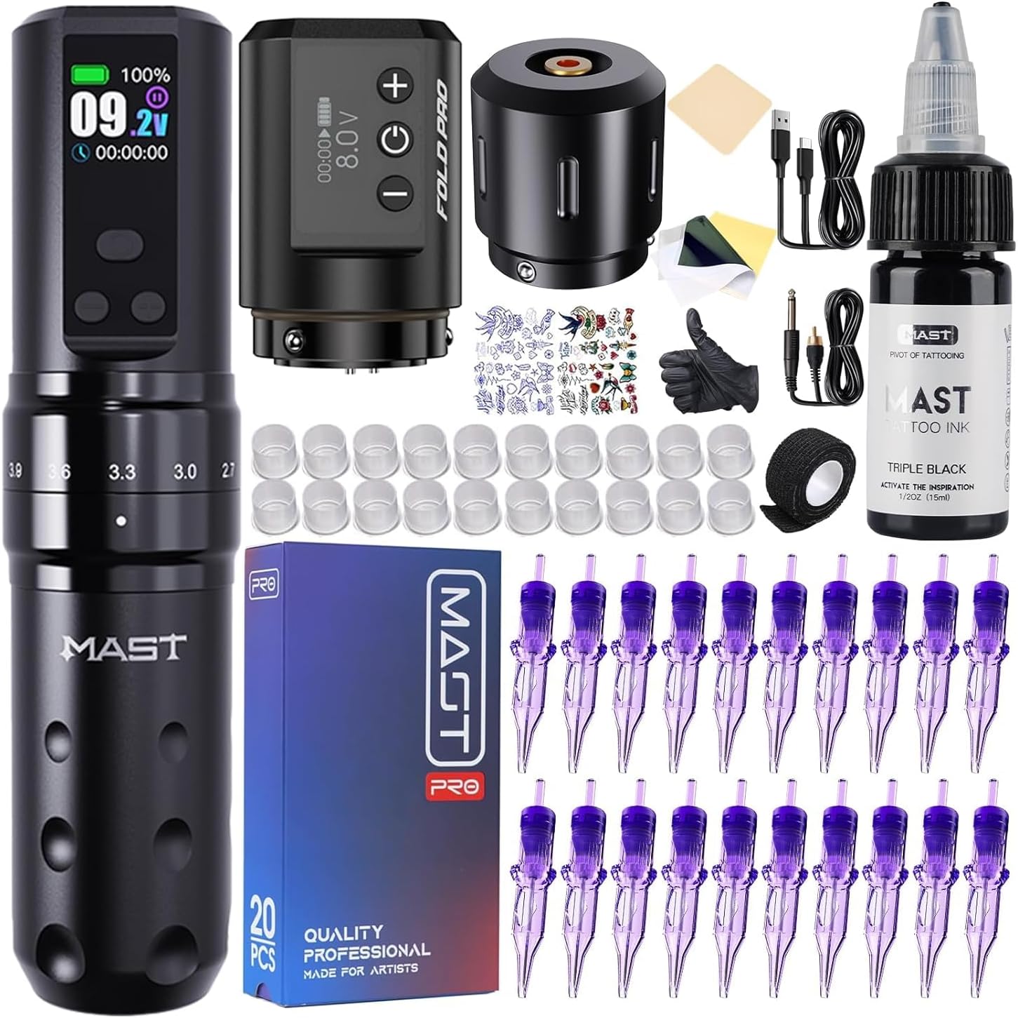 Amazon.com: Mast Fold2 Pro Tattoo Kit, Cordless Complete Tattoo Gun ...