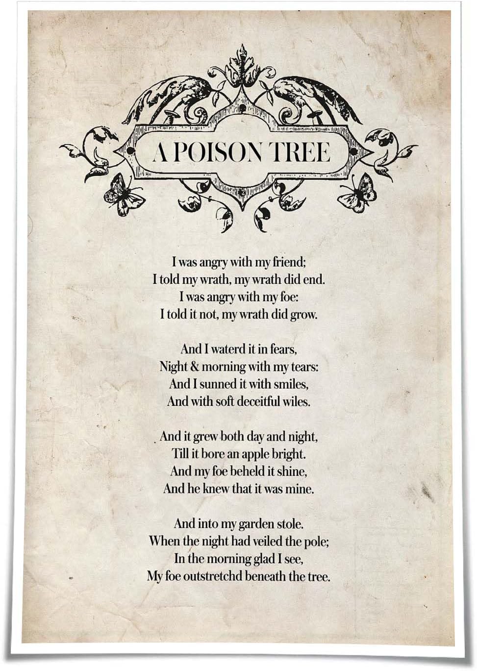 Amazon.com: Shesinee A Poison Tree Poem Wall Art Poetry Poster Quote ...