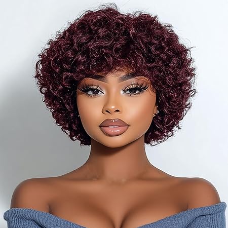 Amazon.com : DÉBUT Short Curly Glueless Wigs 100% Human Hair Afro Curly ...