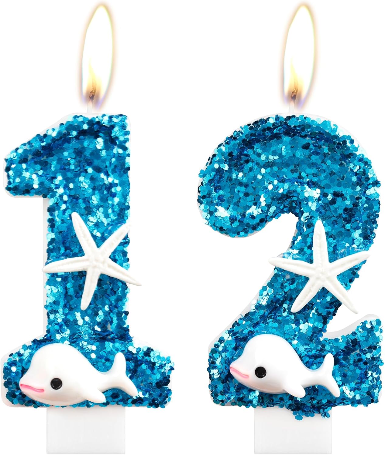 Amazon.com: iNINGER 12th Dolphin Birthday Candles,Glitter 12 Birthday ...
