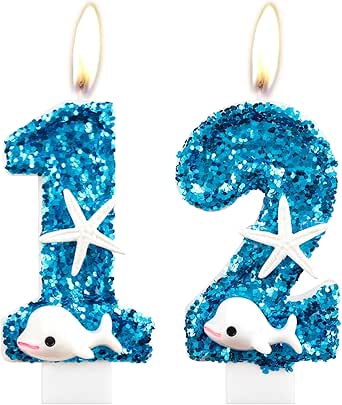 iNINGER 12th Dolphin Birthday Candles,Glitter 12 Birthday Number Candle ...