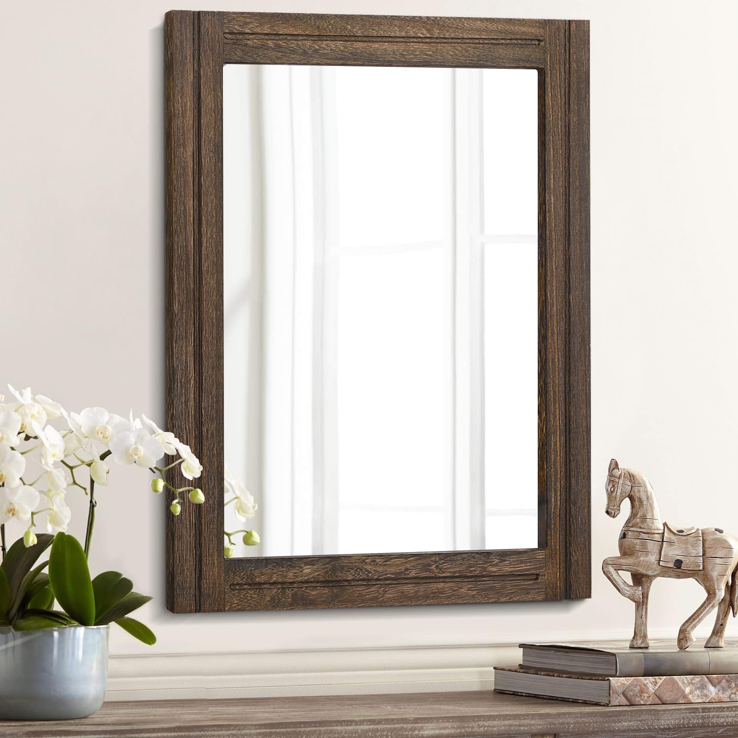 AAZZKANG Wood Framed Mirror Rectangular Retro Wall Mirror Decorative ...