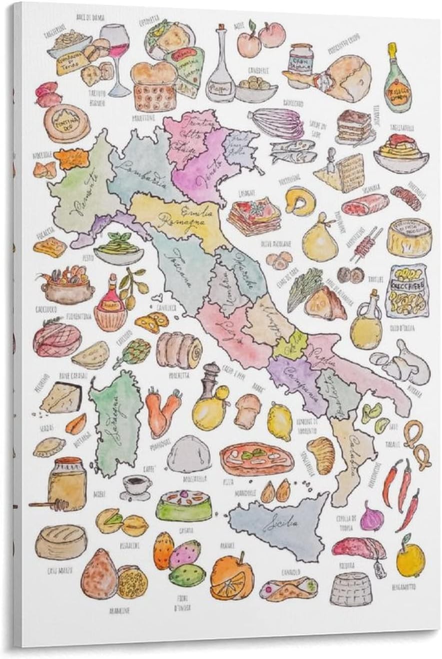 Amazon.com: Foodie Map of Italy, Fine Art Print, Kitchen Wall Decor ...