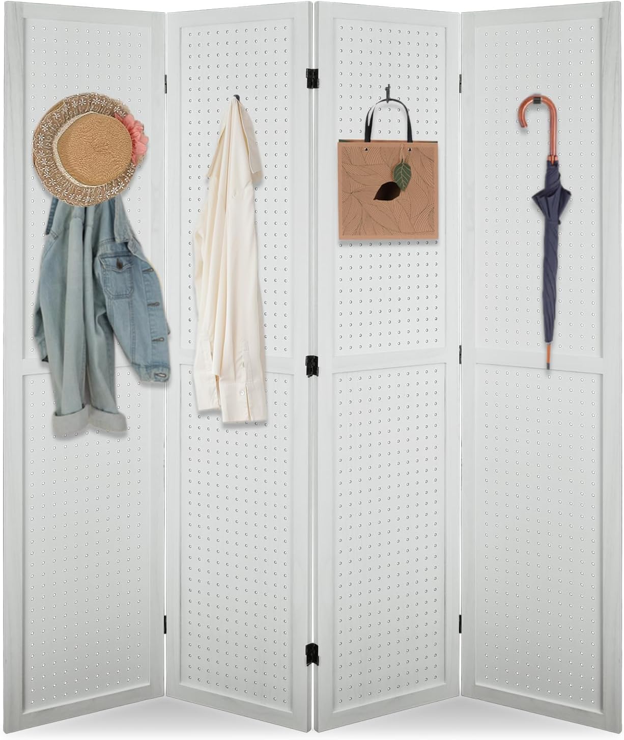 Amazon.com: ECOMEX 4 Panel Room Divider, 5.6Ft Pegboard Display Wooden ...