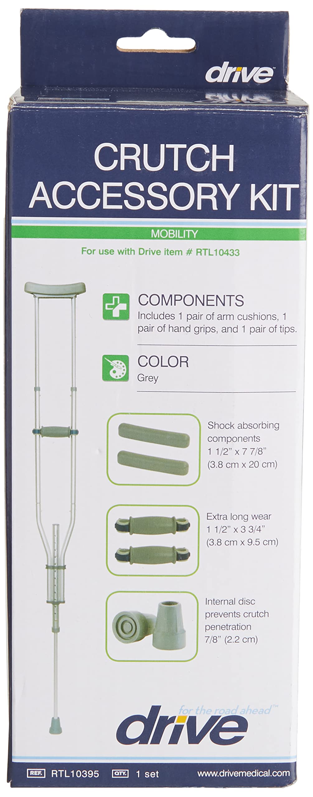 Drive Medical Crutch Accessory Replacement Kit for Universal Crutches, Gray