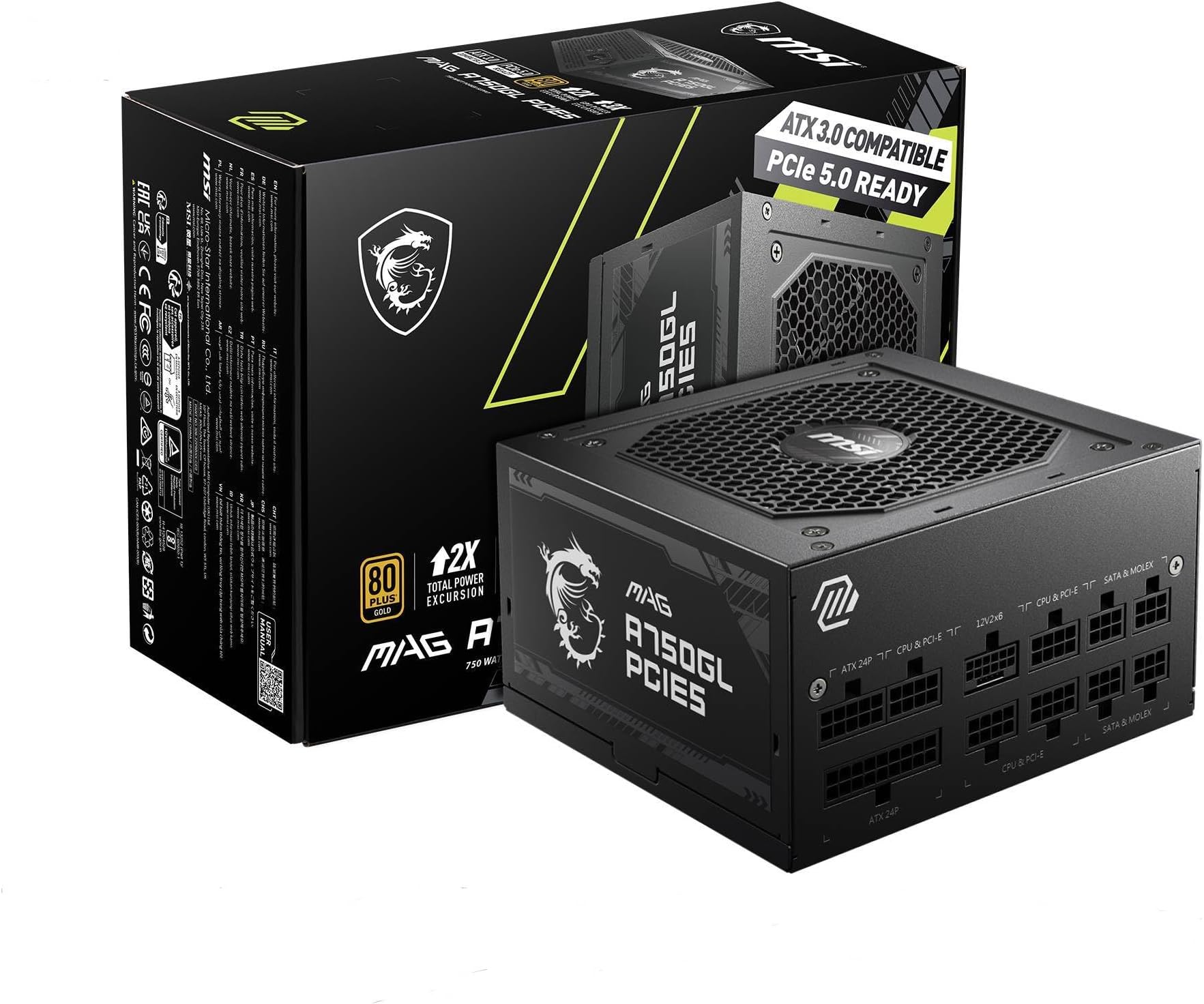MSI MAG A750GL PCIE5 Power Supply Unit, 750W, 80 Plus Gold, Fully ...