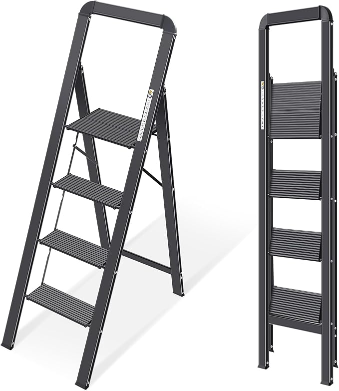 KINGRACK Aluminium 4 Step Ladder, Lightweight Step Stool with Non-Slip ...