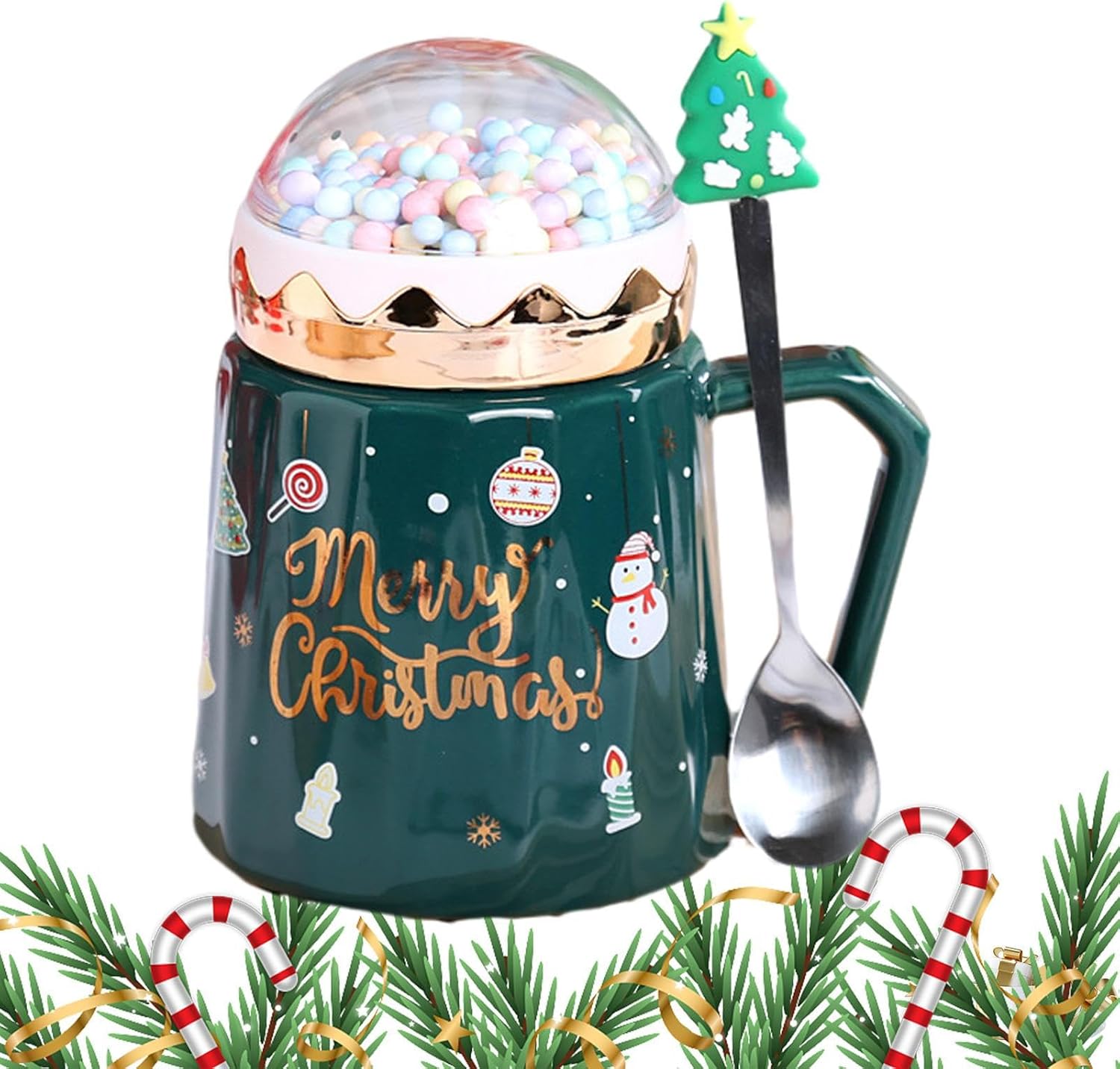 Set of Mugs, Coffee Mug with Spoon, 16oz Tree Santa Snow Globe Mug ...