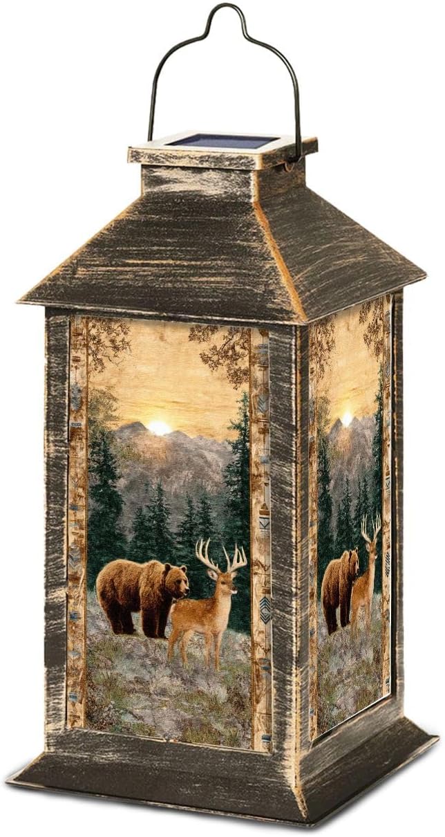 Amazon.com: Rustic Solar Lantern Bear Farmhouse Deer Earthy Nature ...