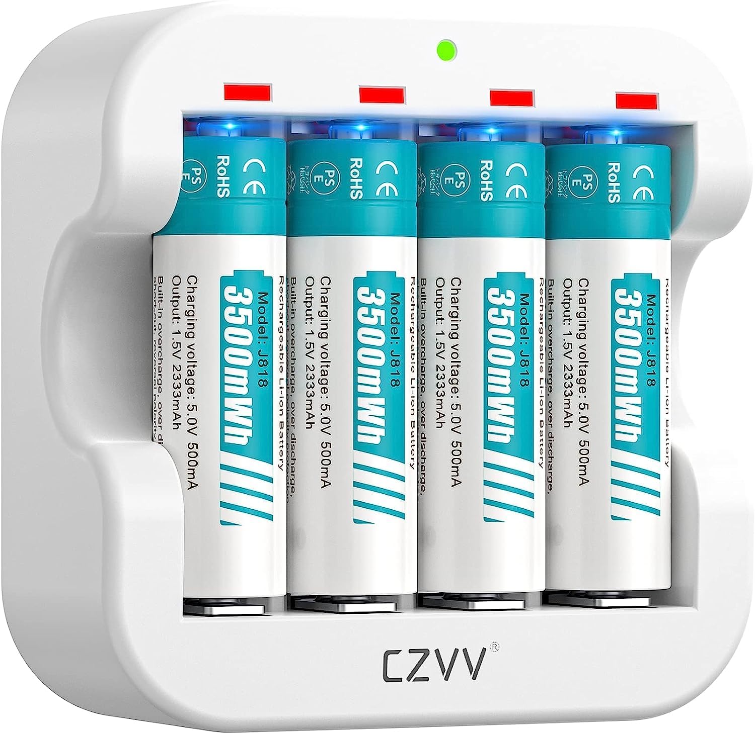 Amazon.com: CZVV Rechargeable AA Lithium 1.5V Batteries 4-Pack, 3500mWh ...