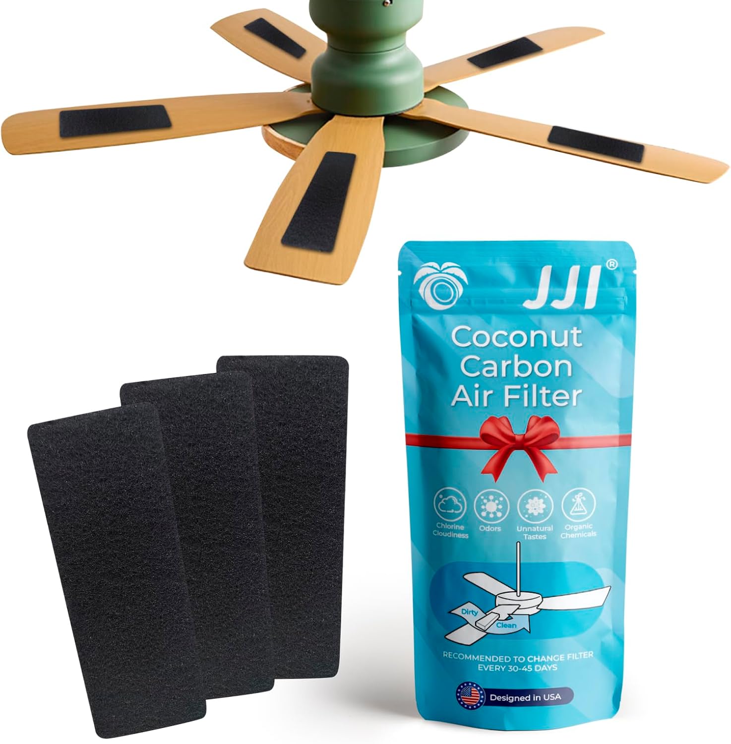 JJI Ceiling Fan Filter - 3 Count Coconut Carbon Ceiling Fan Air Filter ...