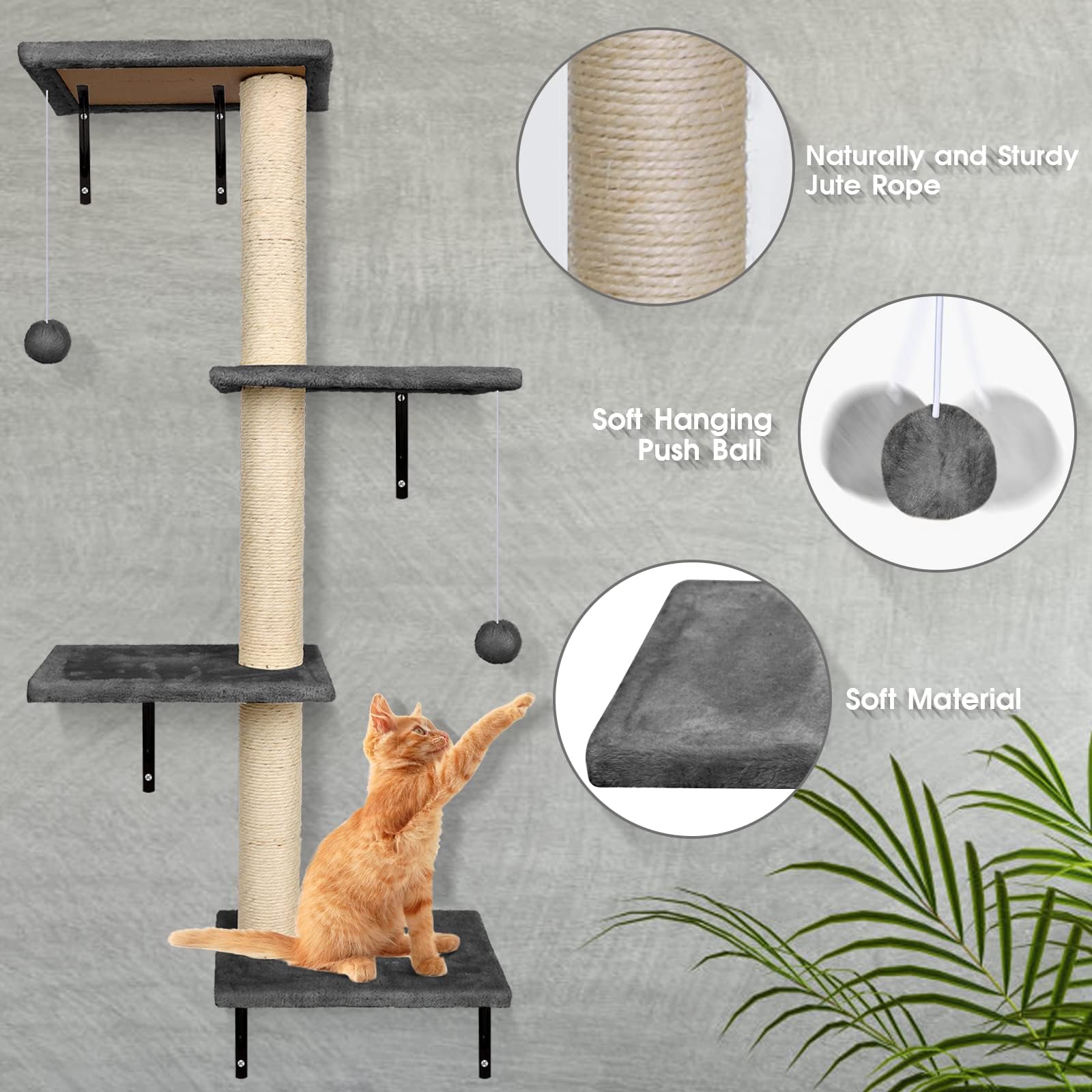 Snapklik.com : Wall Mounted Cat Furniture, 4 PCS Wood Cat Wall Shelves ...