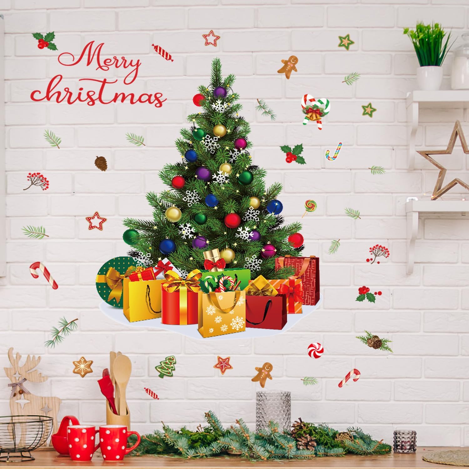 Amazon.com: Large Christmas Tree Wall Decals Xmas Pine Tree Wall ...
