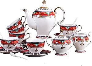 Amazon.com | LE POTOCIO Euro Style Bone China Tea Set, Tea Sets For 6 Adults, Bone China Tea Cup ...