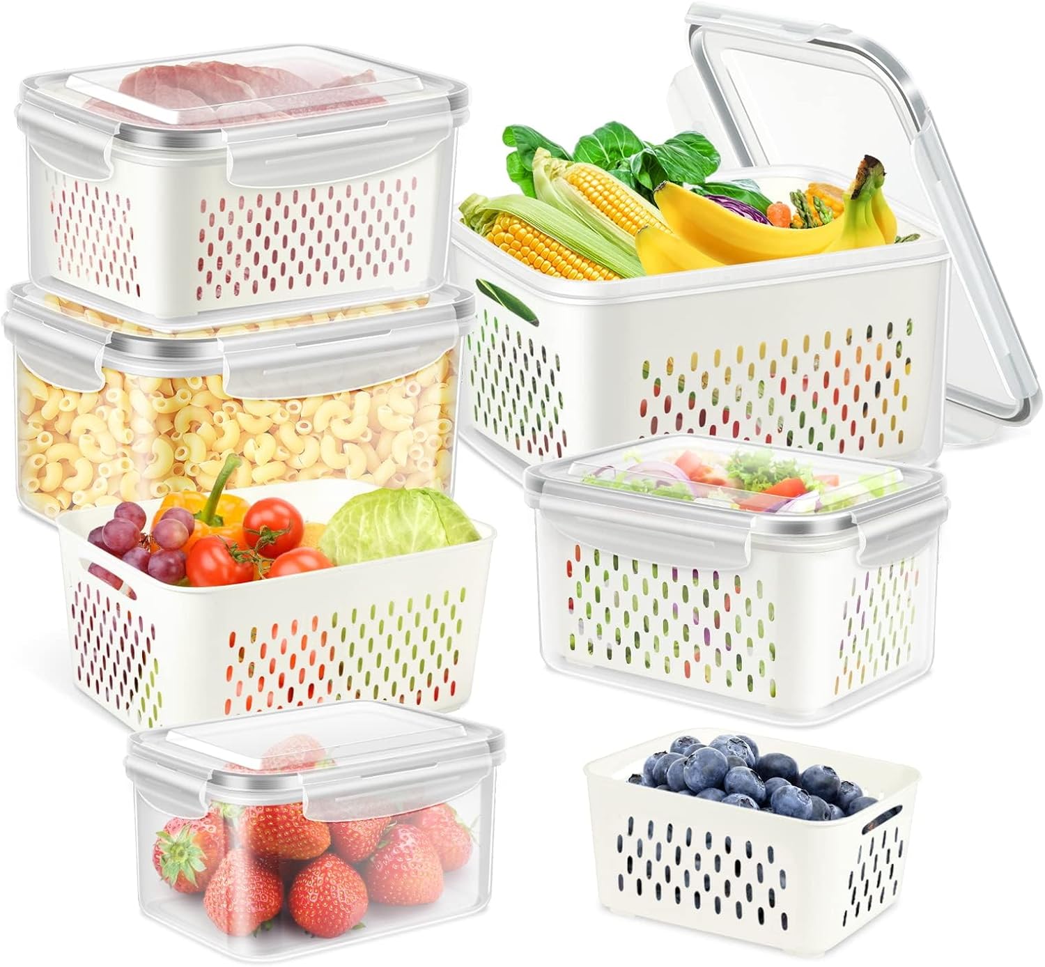 5 PCS Fruit Storage Containers for Fridge, Food Container Sets with ...