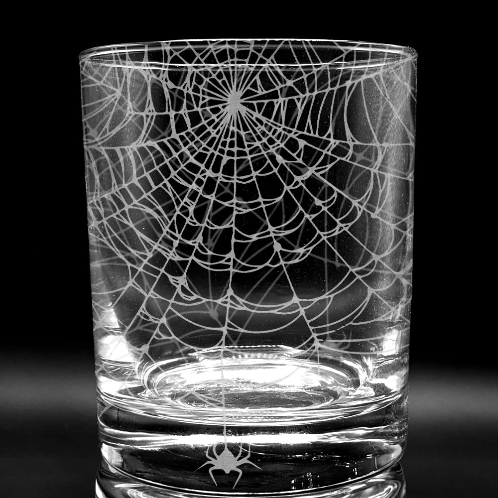 Amazon.com: SPIDERWEBS Engraved Whiskey Rocks Glass | Halloween Scary ...