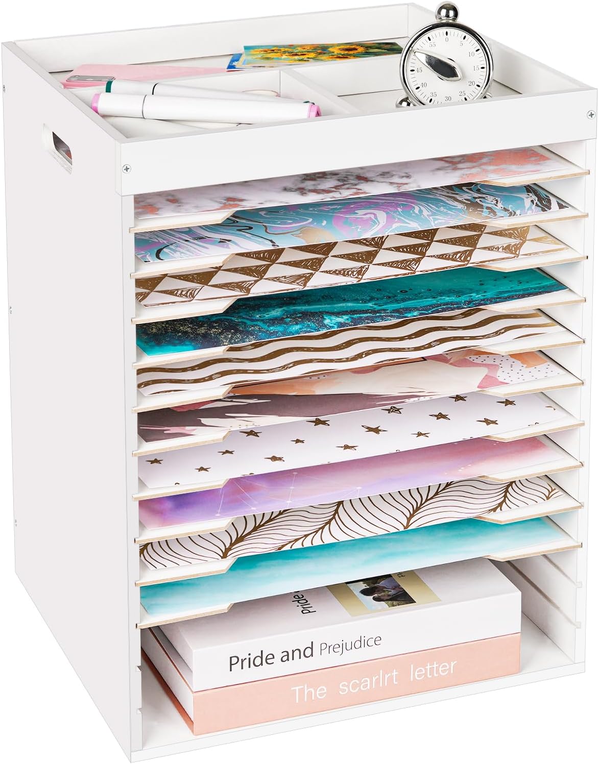 Amazon.com : Bfttlity Wood 12x12 Paper Storage Organizer - Adjustable ...